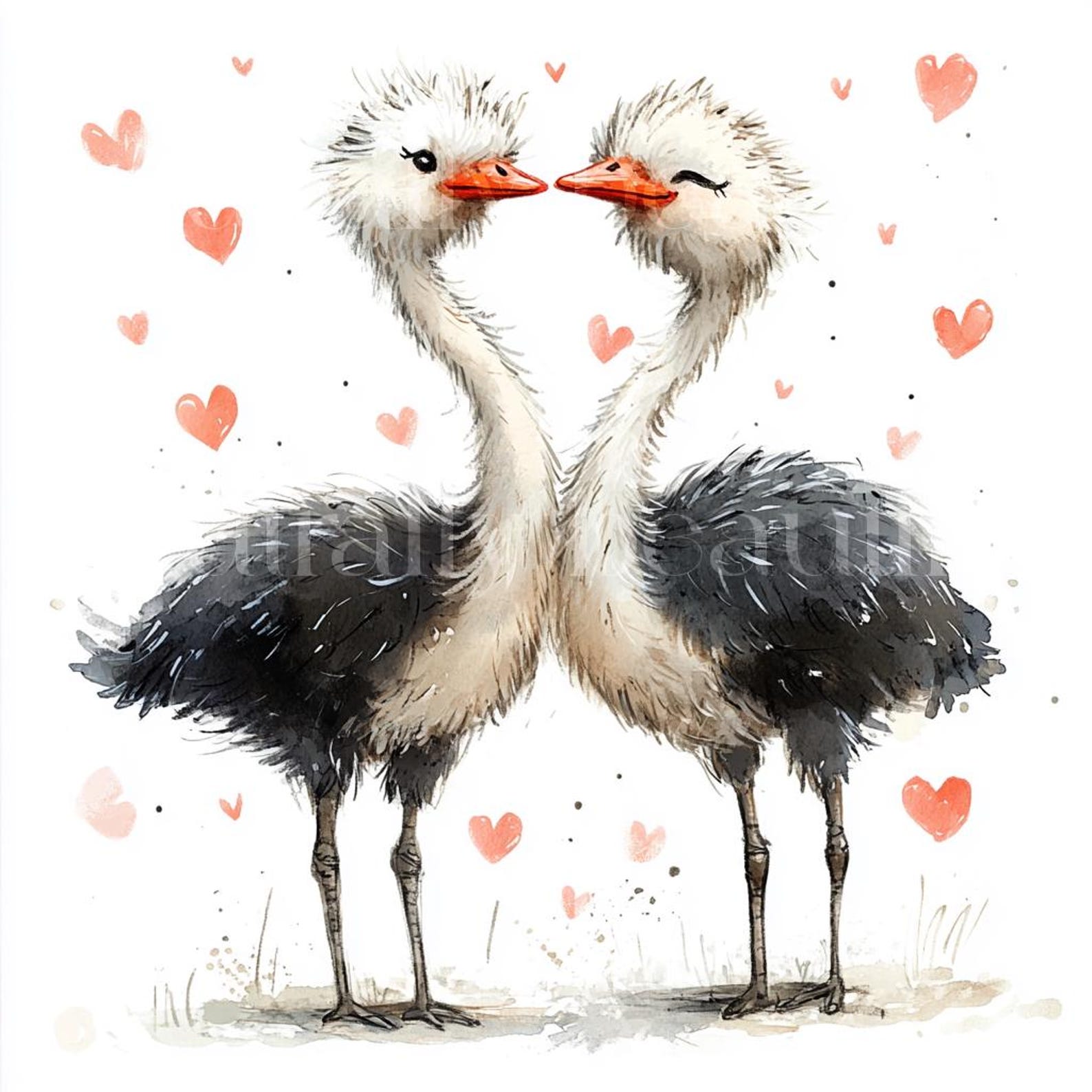 12 X Ostriches & Hearts Clipart Bundle - High Quality Jpgs - Romantic ...