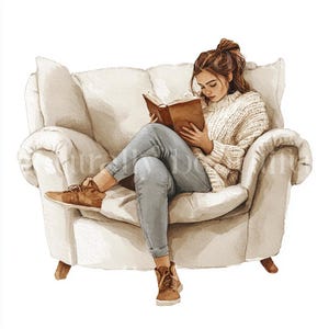 10 X Cozy Reading Girls Clipart Bundle - High Quality Jpgs - Bookworm ...