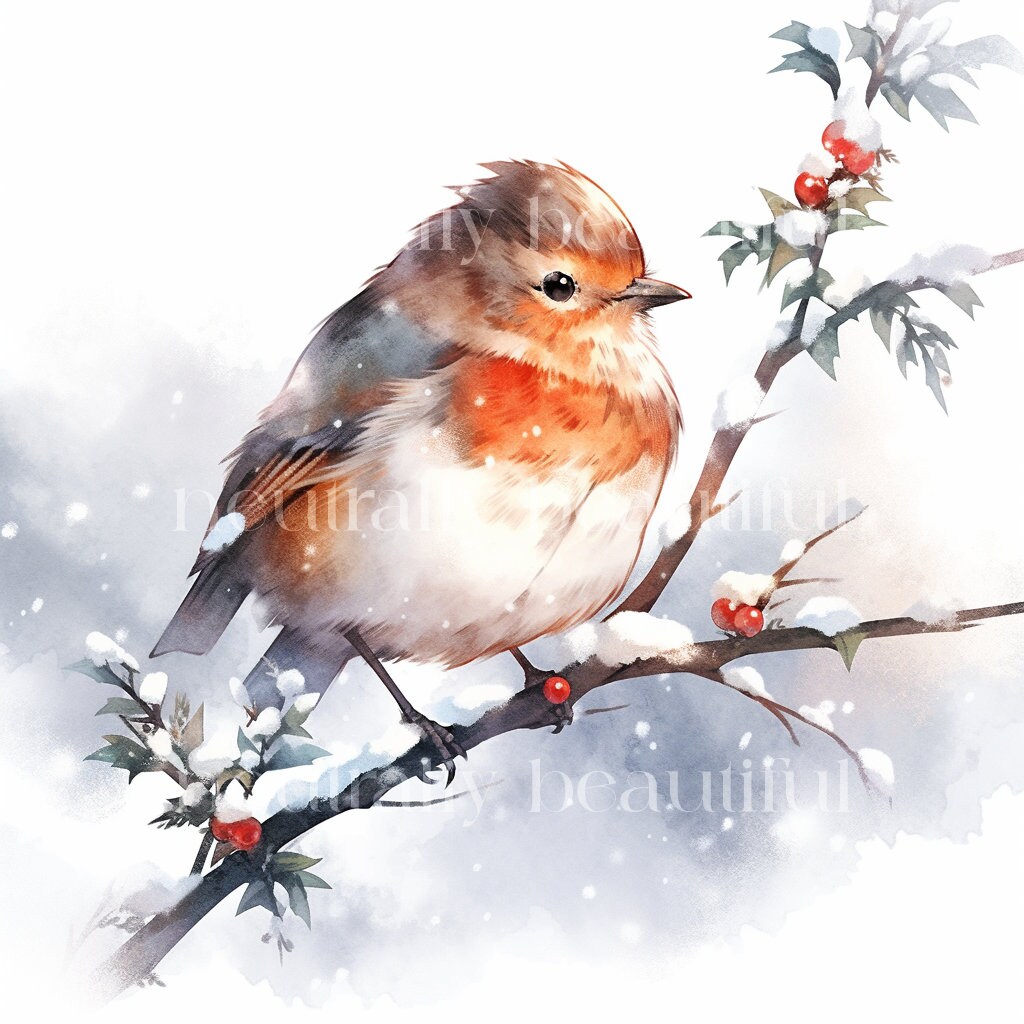 Cute Cartoon Snowy Robin Watercolour Clipart - 12 High Quality ...