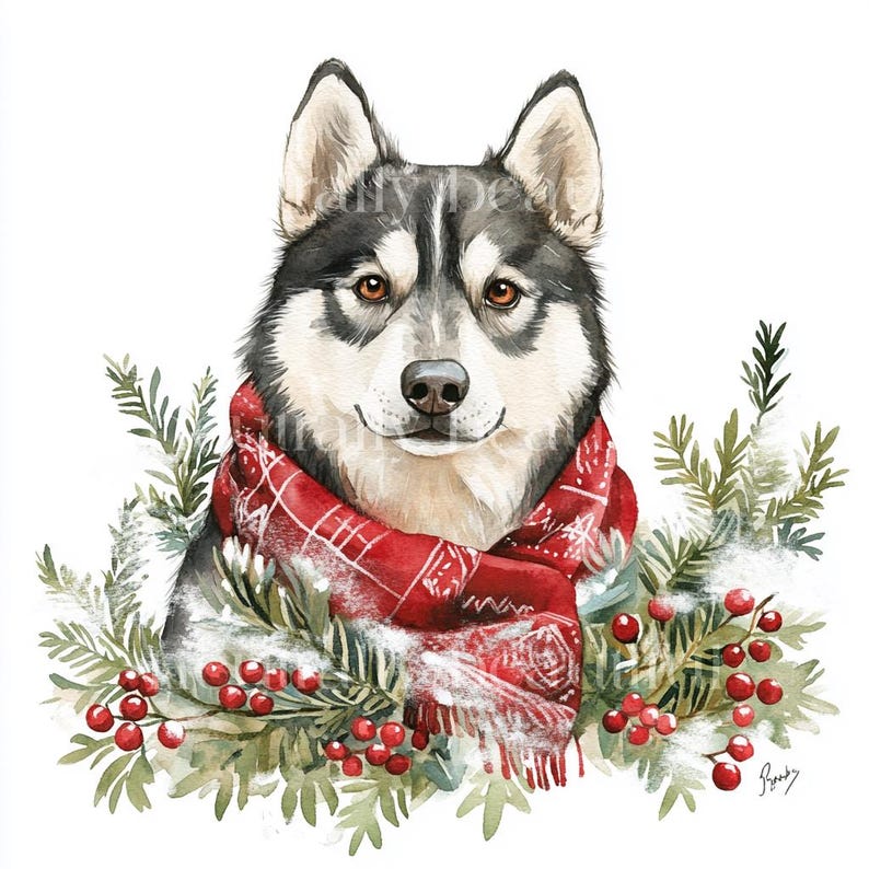 12 X Husky Dogs at Christmas Clipart Bundle - High Quality Jpgs Festive ...
