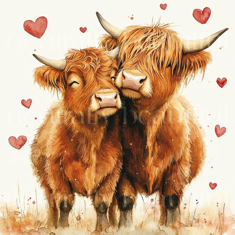 10 X Highland Cows & Hearts Clipart Bundle - High Quality Jpgs ...