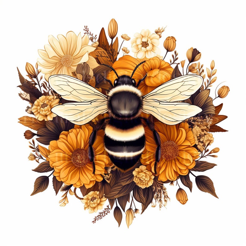 10 X Vector-style Floral Bee Digital Elements - High Quality JPG ...