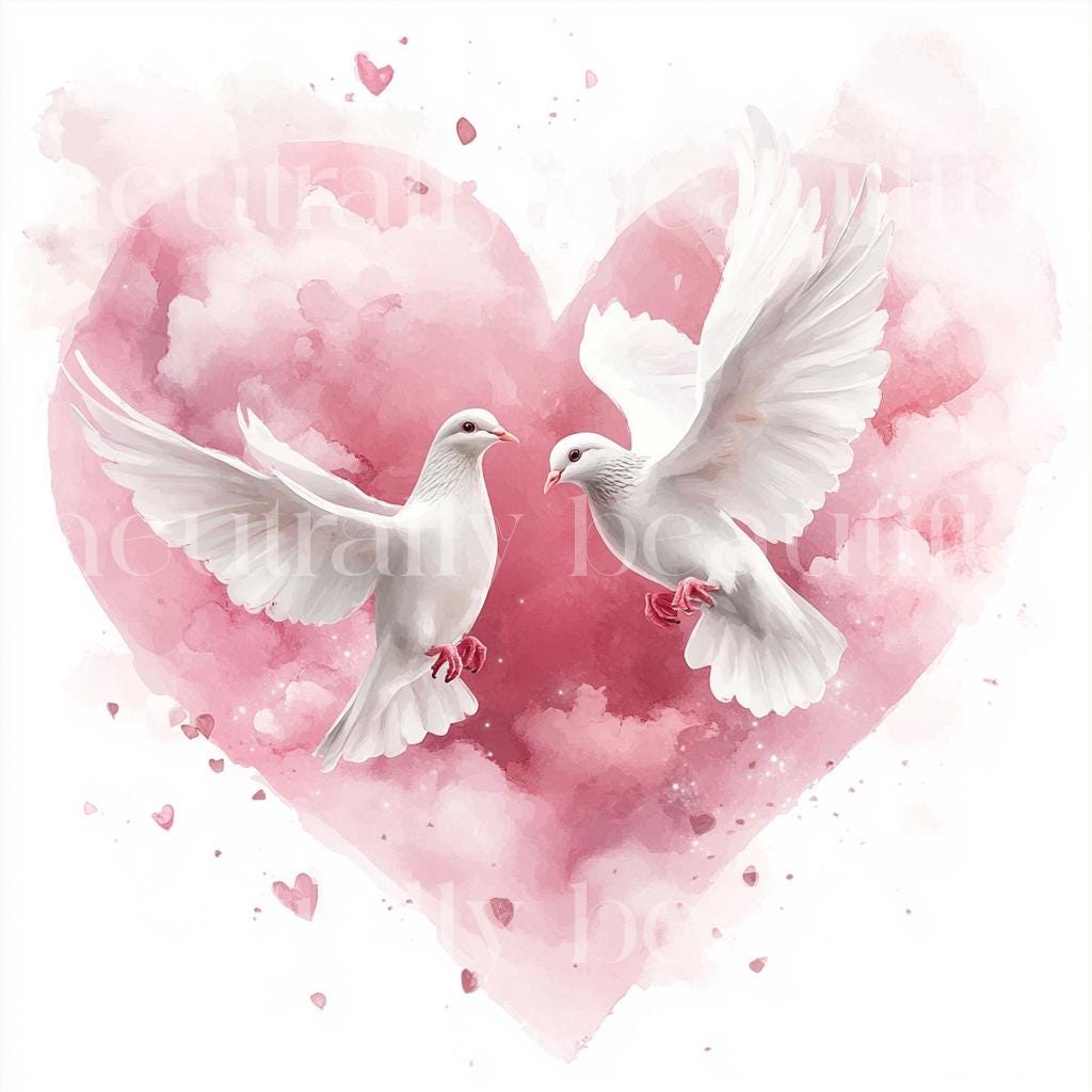 10 X Hearts & Doves Pink Clipart Bundle - High Quality Jpgs - Romantic ...