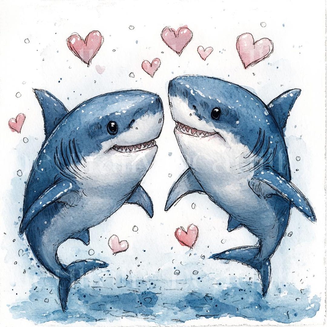 10 X Sharks & Hearts Clipart Bundle - High Quality Jpgs - Romantic ...