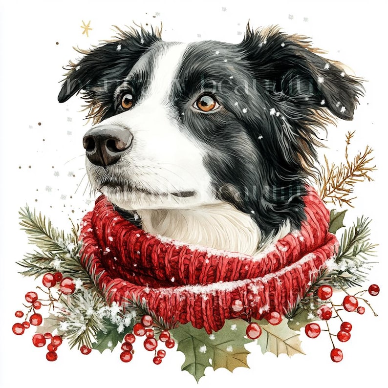 12 X Border Collie Dogs at Christmas Clipart Bundle - High Quality Jpgs ...