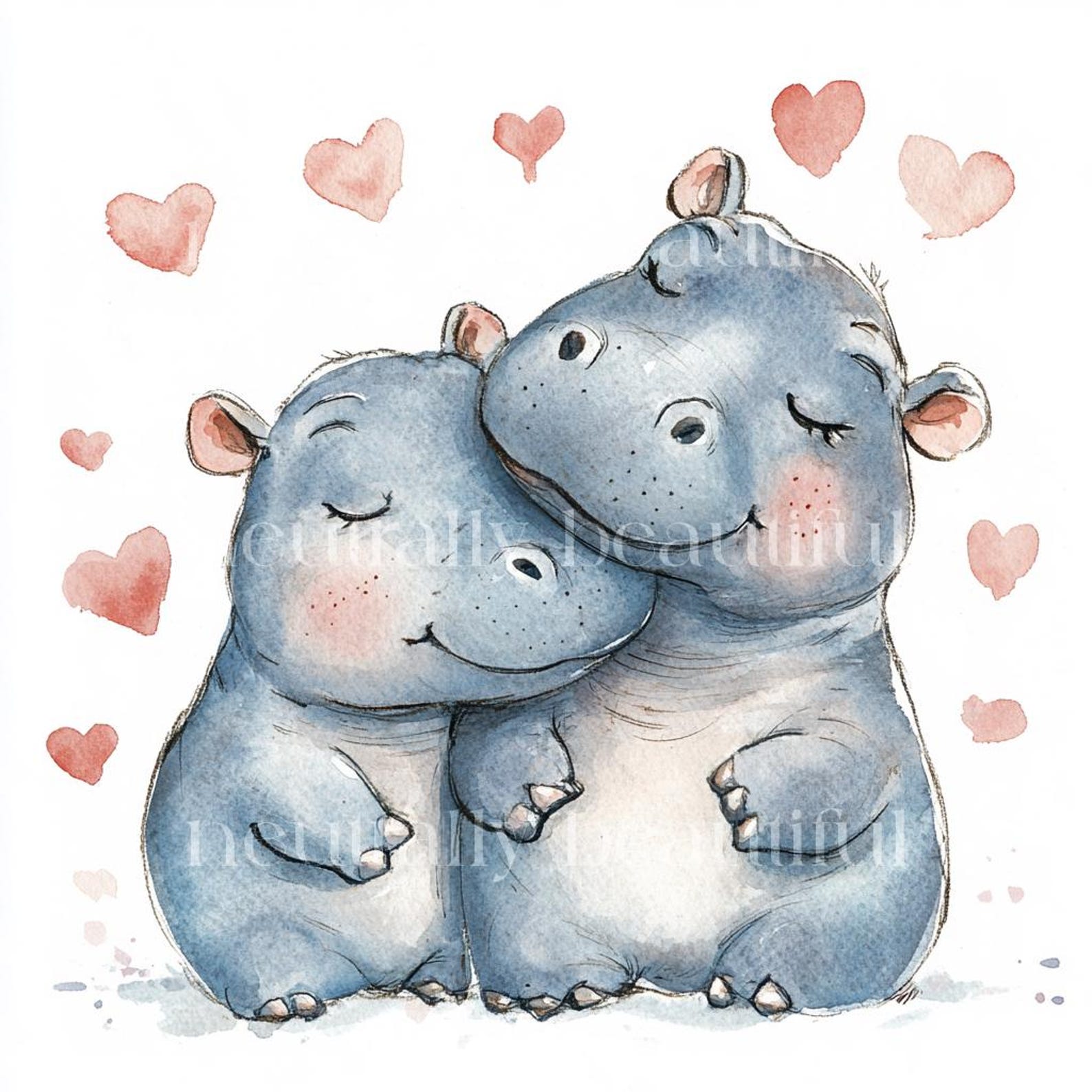 10 X Hippos & Hearts Clipart Bundle - High Quality Jpgs - Romantic ...