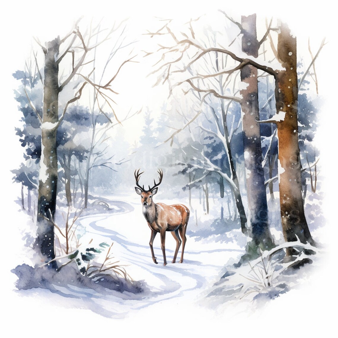 Reindeer Woodland Watercolour Clipart - 10 High Quality Downloadable ...