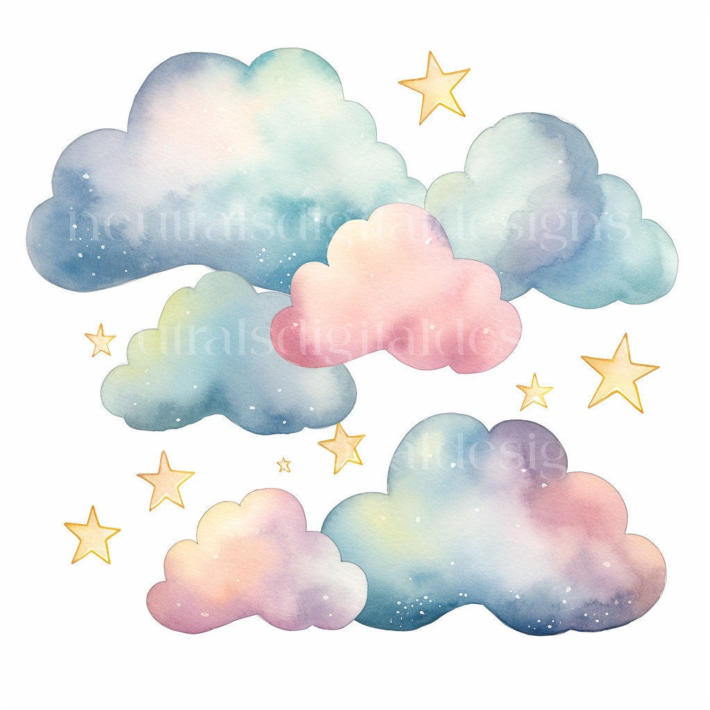 Pastel Clouds & Stars Clipart - 10 High Quality Downloadable Jpgs ...