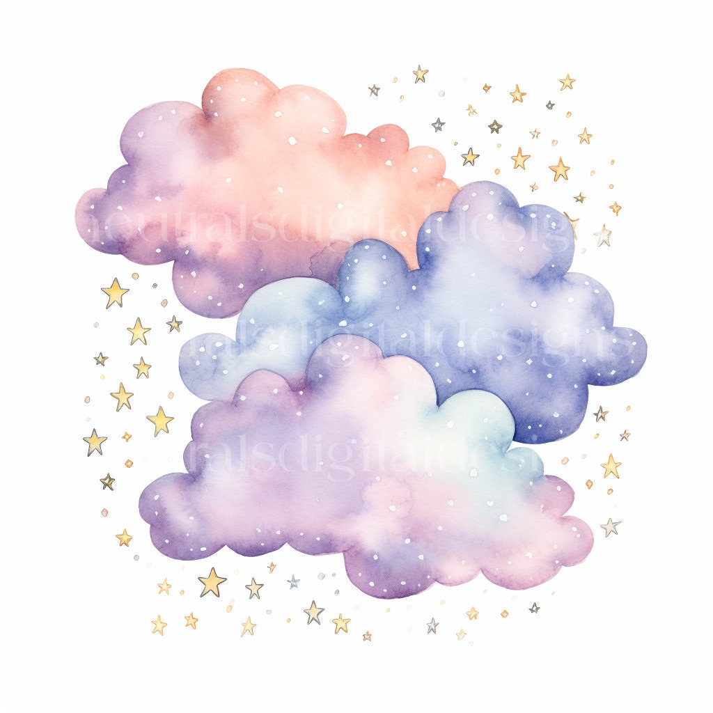Pastel Clouds & Stars Clipart 10 High Quality Downloadable - Etsy