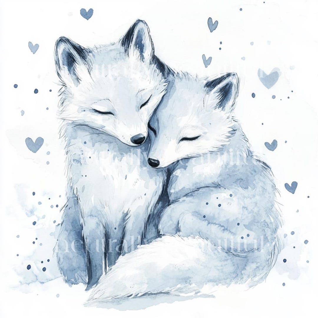 12 X Arctic Foxes & Hearts Clipart Bundle - High Quality Jpgs ...