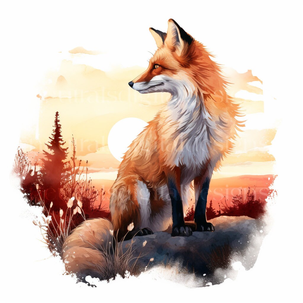 Woodland Fox Clipart - 12 High Quality Downloadable Jpgs - Watercolour ...