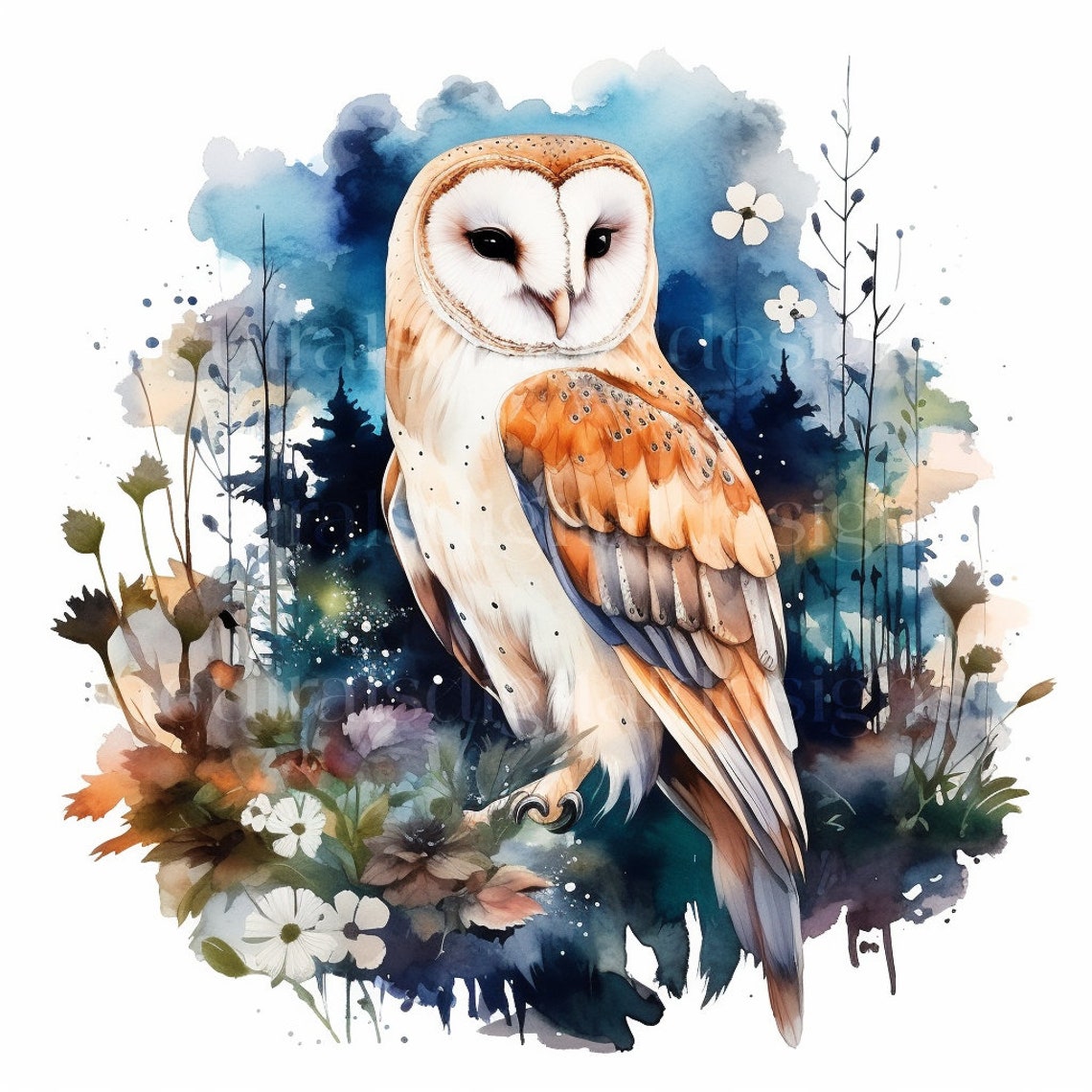 Woodland Owls Watercolour Clipart 10 High Quality Downloadable Jpgs ...