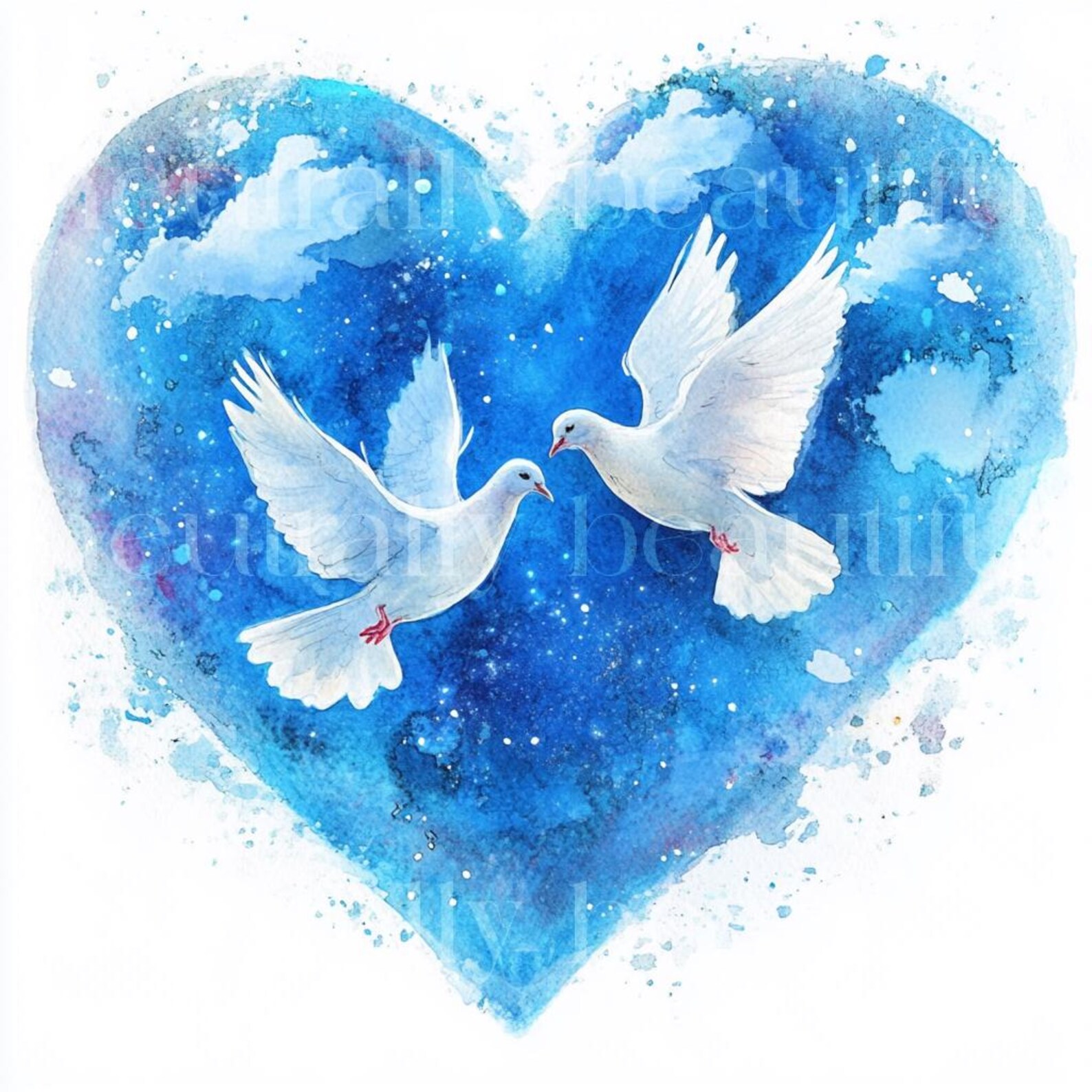 10 X Hearts & Doves Blue Clipart Bundle - High Quality Jpgs - Romantic ...