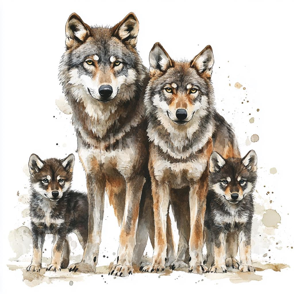10 X Family of Wolves Clipart - High Quality JPG Bundle - Baby Wolf ...