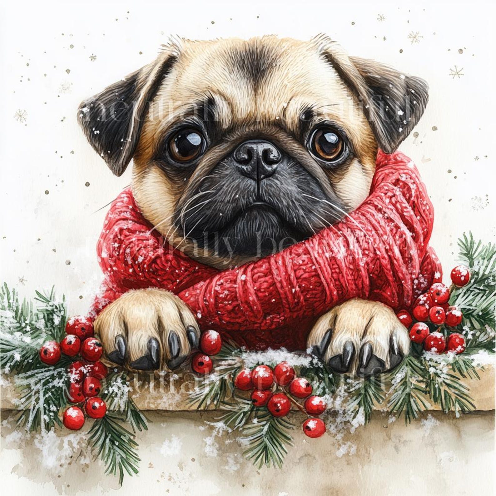 12 X Pug Dogs at Christmas Clipart Bundle - High Quality Jpgs Dog ...
