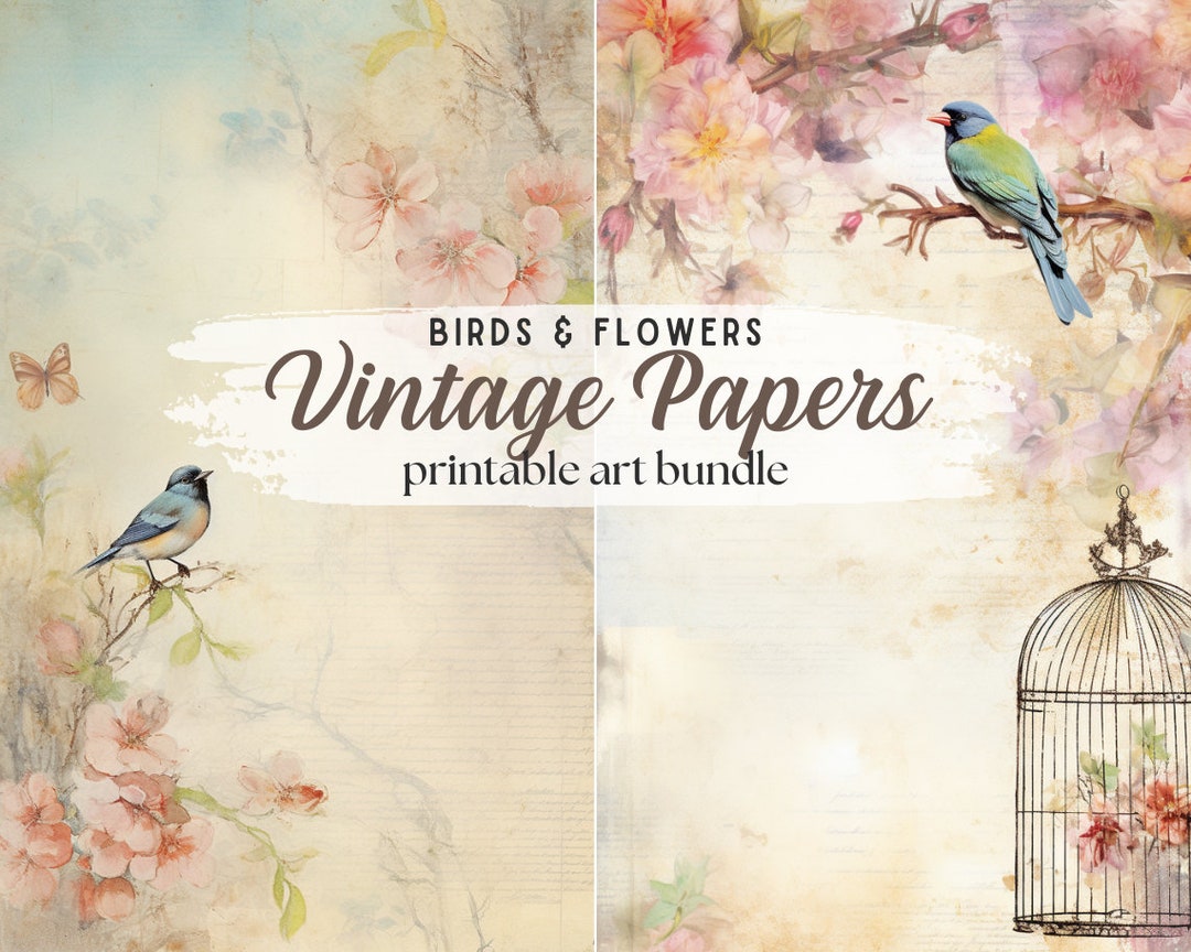 Scrapbooking Paper Elements - 20 Downloadable Jpgs - Birds & Flowers ...