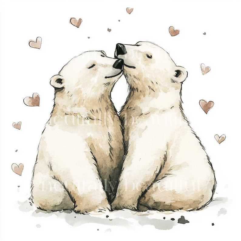10 X Polar Bears & Hearts Clipart Bundle - High Quality Jpgs - Romantic ...