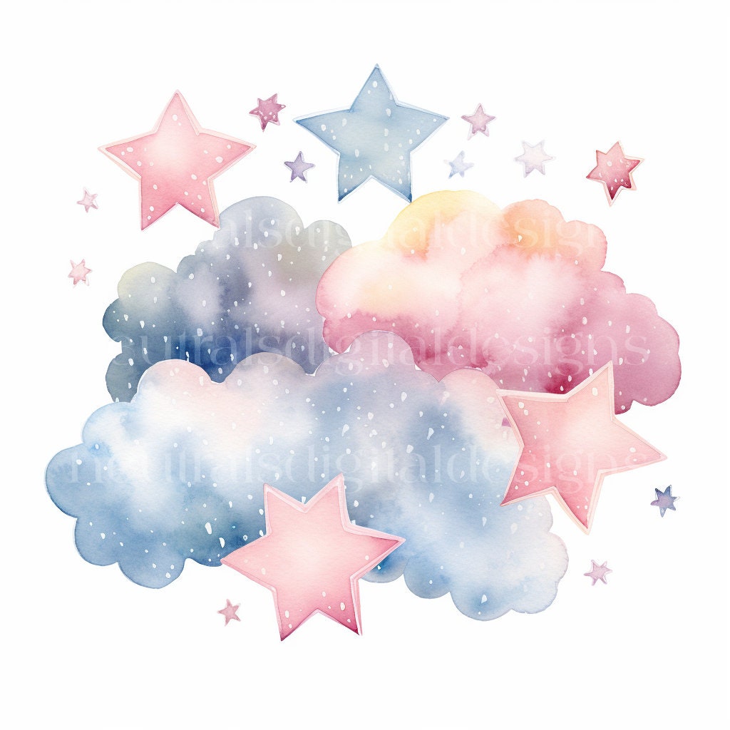 Pastel Clouds & Stars Clipart 10 High Quality Downloadable - Etsy
