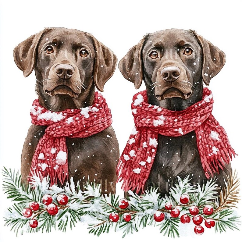 12 X Chocolate Labrador Dogs at Christmas Clipart Bundle - High Quality ...