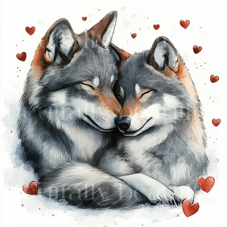 10 X Wolves & Hearts Clipart Bundle - High Quality Jpgs - Romantic ...