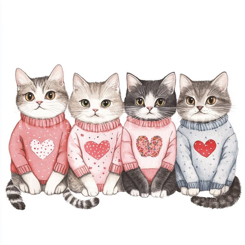 10 X Valentine's Cats Clipart Bundle - High Quality Jpgs - Romantic ...