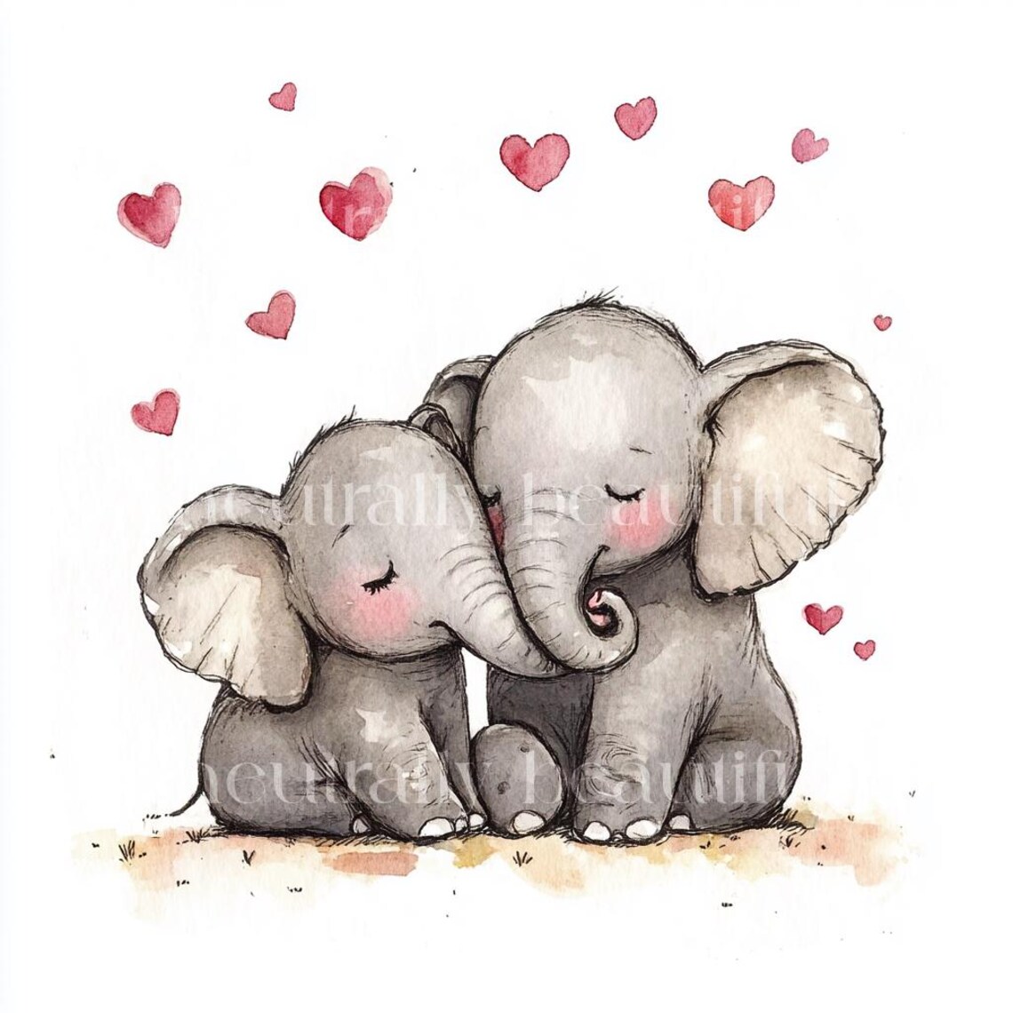 10 X Elephants & Hearts Clipart Bundle - High Quality Jpgs - Romantic ...