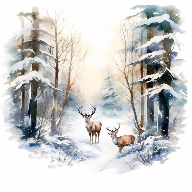 Reindeer Woodland Watercolour Clipart - 10 High Quality Downloadable ...
