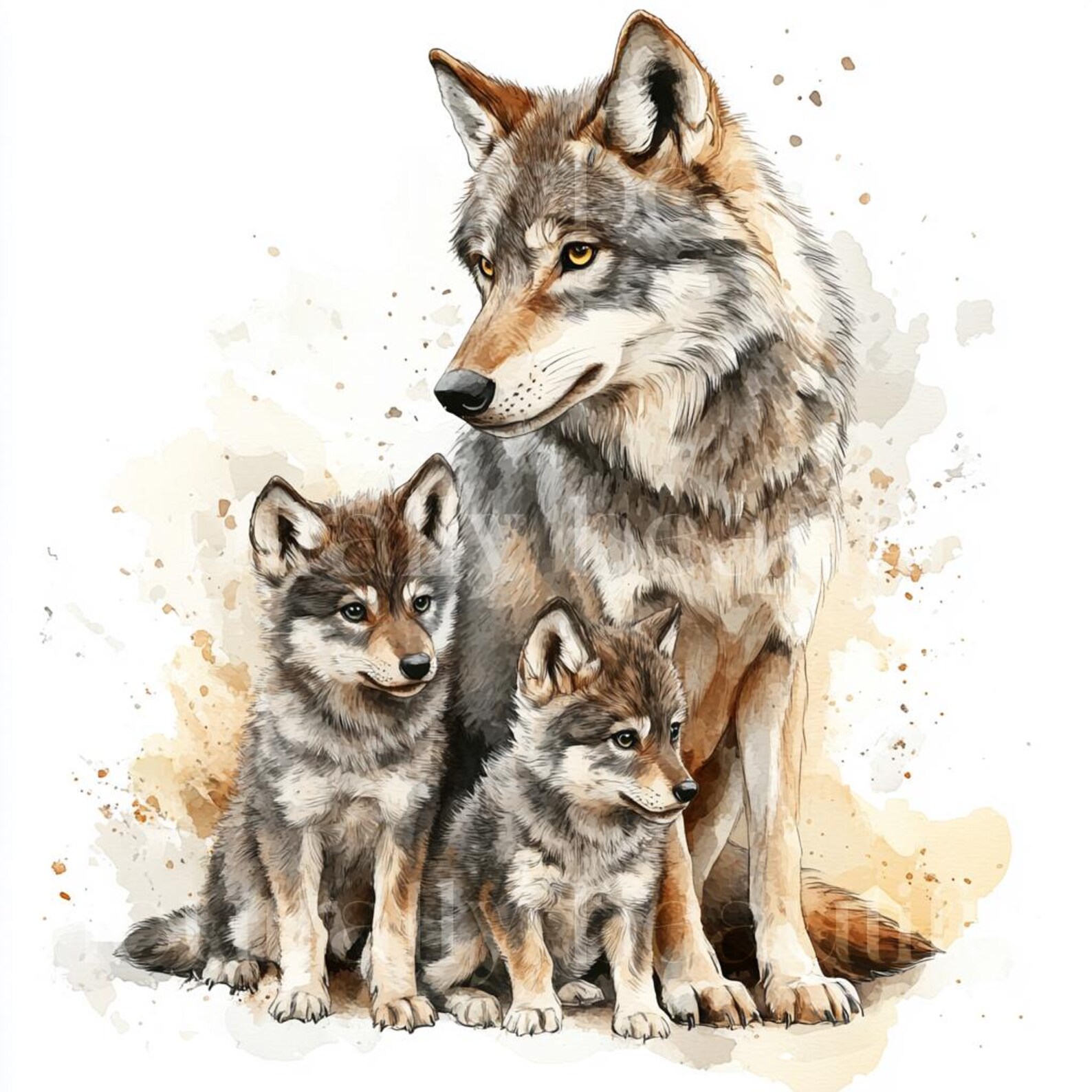 10 X Family of Wolves Clipart - High Quality JPG Bundle - Baby Wolf ...