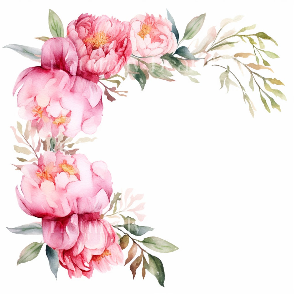 20 X Peonies Floral Borders & Edges Downloadable Clipart Peony Floral ...