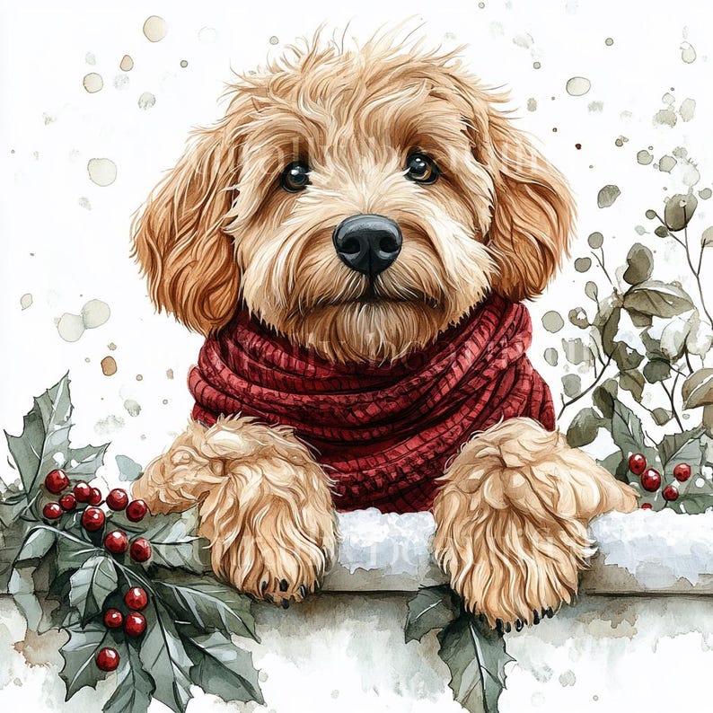 12 X Labradoodle Dogs at Christmas Clipart Bundle - High Quality Jpgs ...