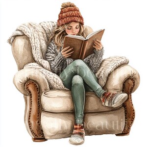 10 X Cozy Reading Girls Clipart Bundle - High Quality Jpgs - Bookworm ...