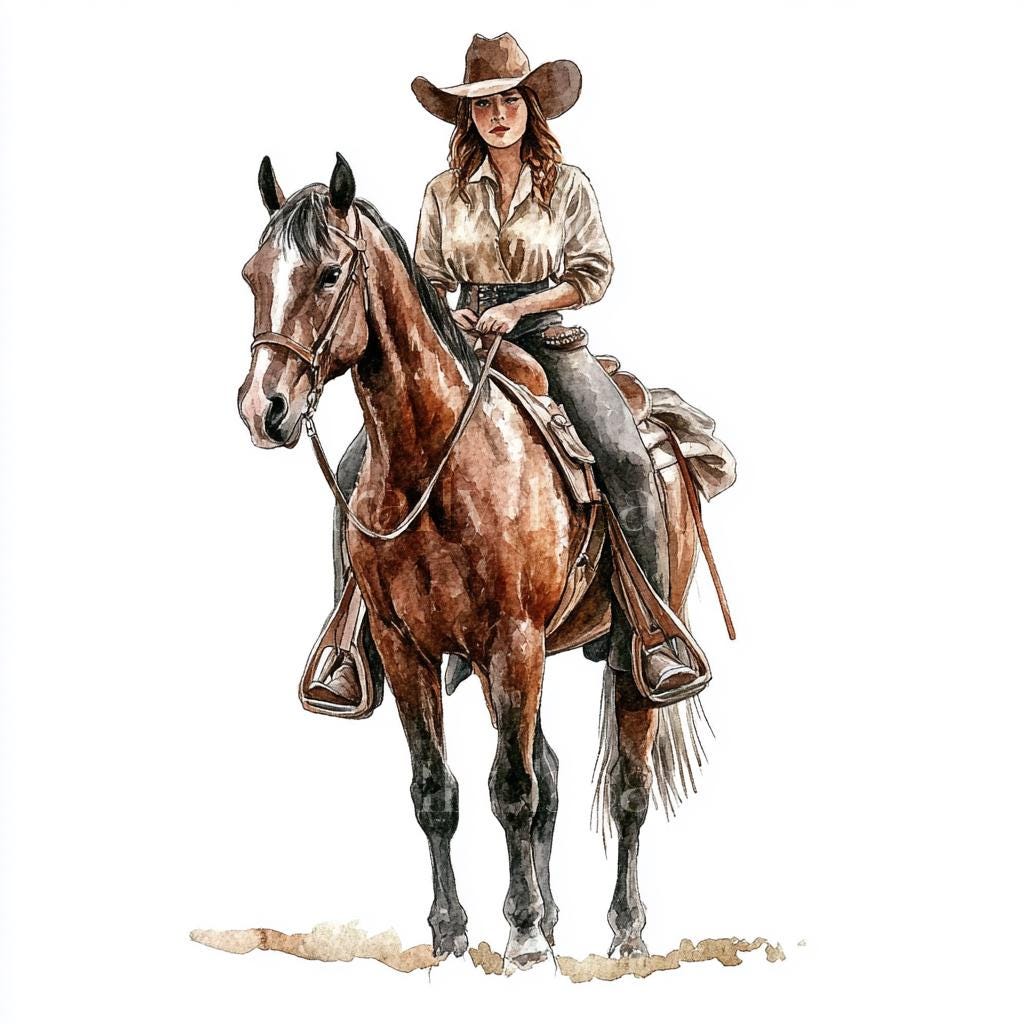 10 X Riding Cowgirls Clipart Bundle - High Quality Jpgs - Western ...