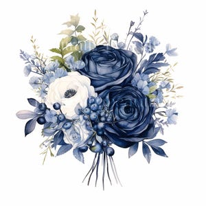 10 X Navy Blue Bouquets Clipart Bundle, High Quality JPG Instant ...