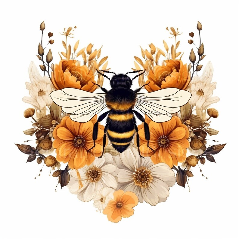 10 X Vector-style Floral Bee Digital Elements - High Quality JPG ...