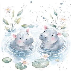 10 X Cute Hippo Clipart Bundle, High Quality JPG Instant Download Baby ...