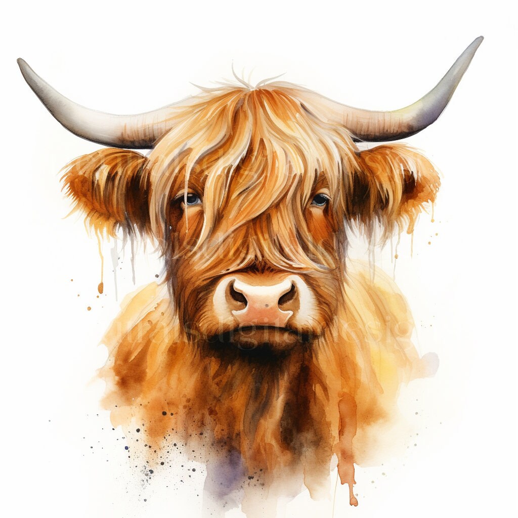 Highland Cows Clipart - 12 High Quality Downloadable Jpgs - Watercolour ...