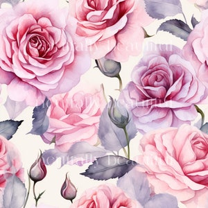 15 X Seamless Digital Paper Patterns - English Roses Watercolour Flower ...