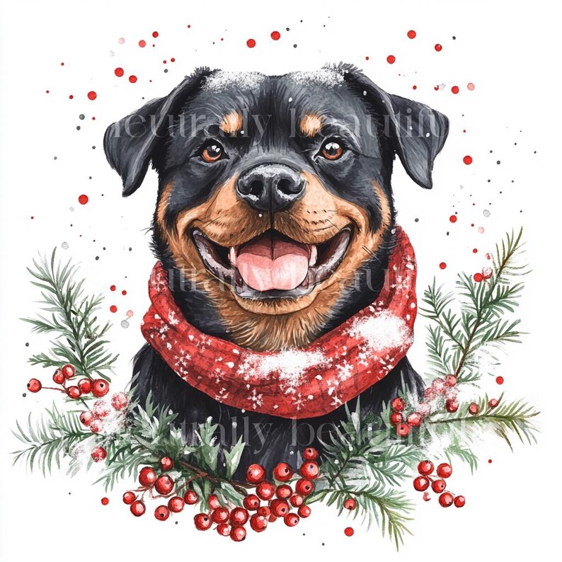 12 X Rottweilers at Christmas Clipart Bundle - High Quality Jpgs ...