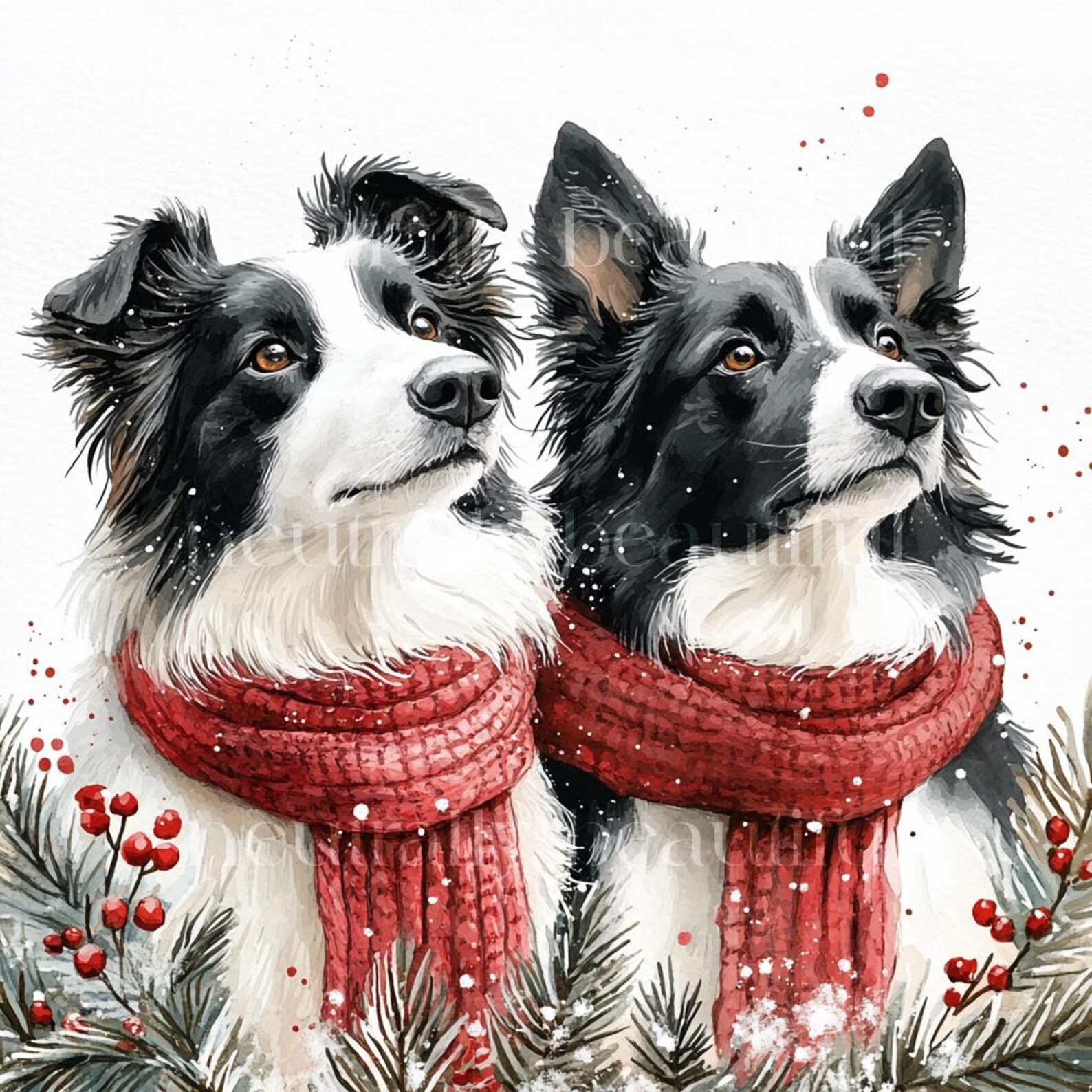 12 X Border Collie Dogs at Christmas Clipart Bundle - High Quality Jpgs ...