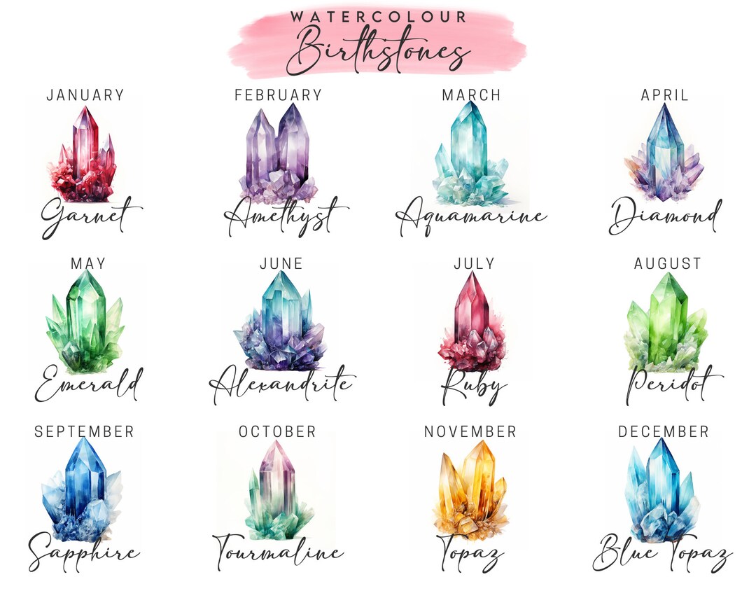 Watercolour Birthstone Crystals Downloadable Clipart - 24 Jpgs ...