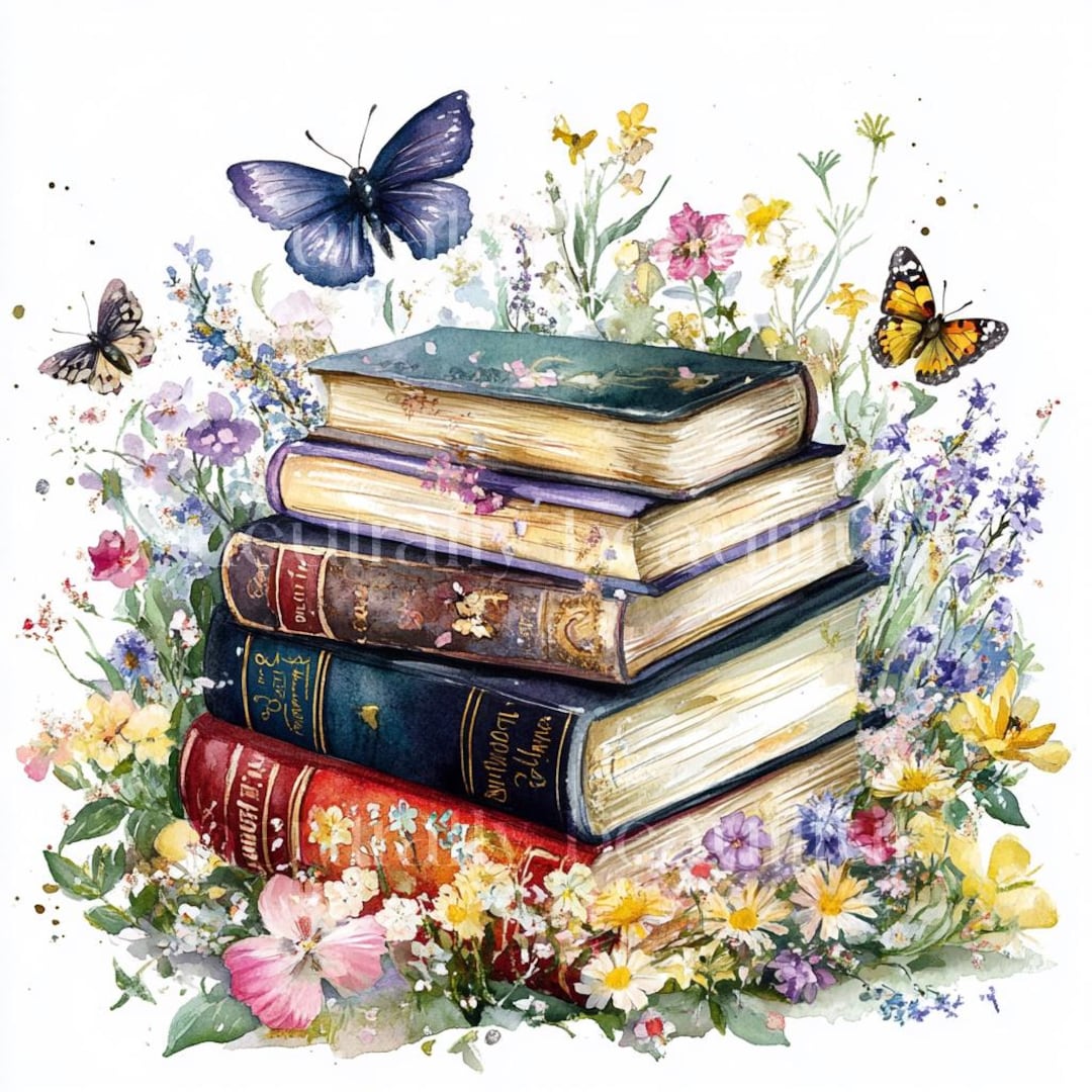 10 X Books and Butterflies Clipart - High Quality Jpgs - Bookworm, Book ...