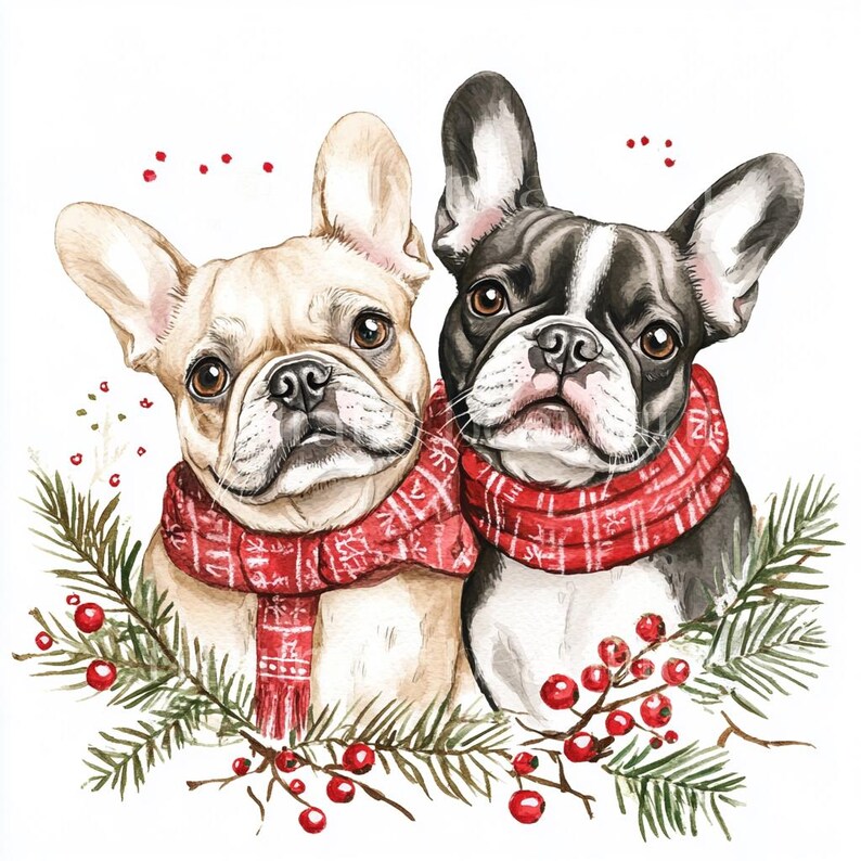 12 X French Bulldogs at Christmas Clipart Bundle - High Quality Jpgs ...
