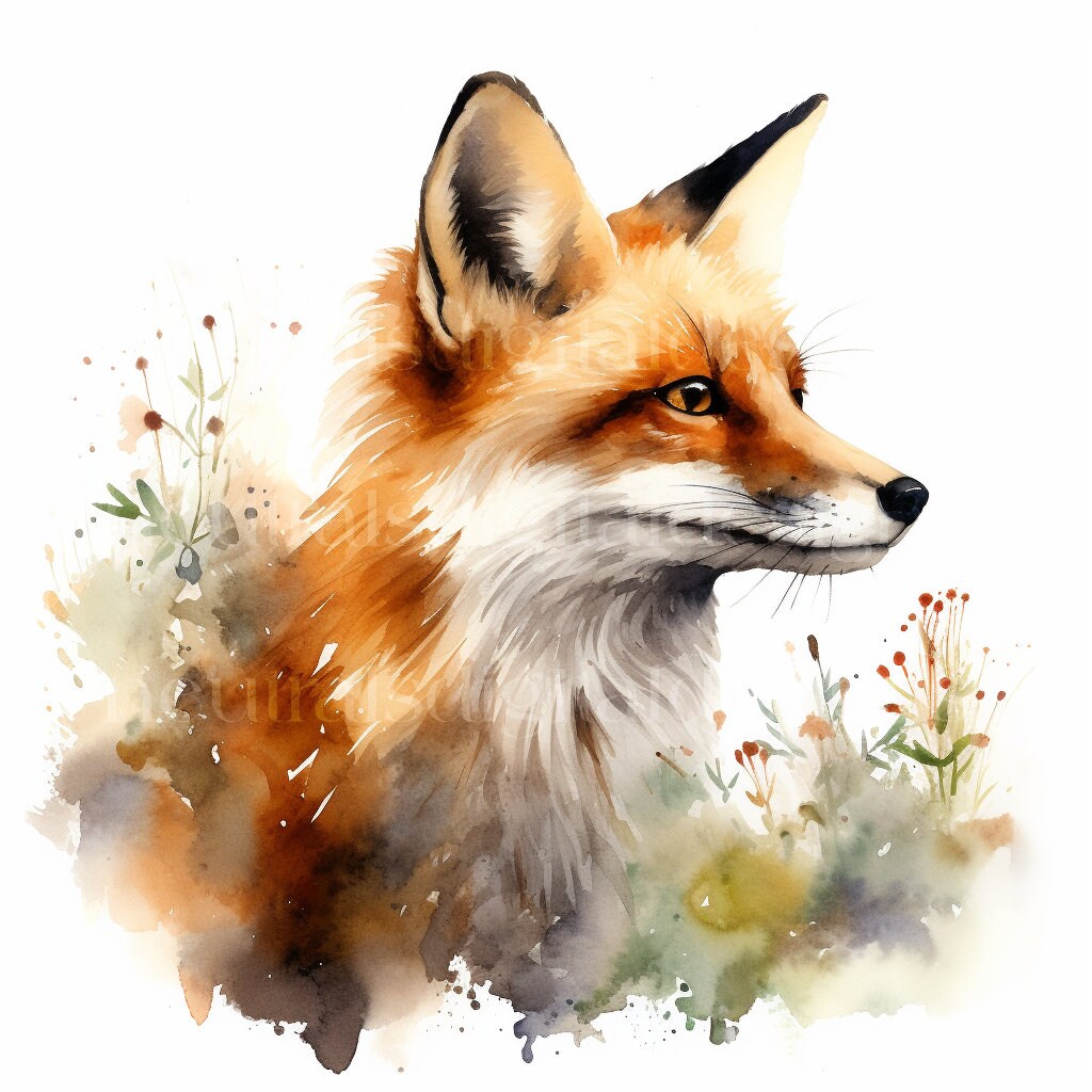 Woodland Fox Clipart - 12 High Quality Downloadable Jpgs - Watercolour ...