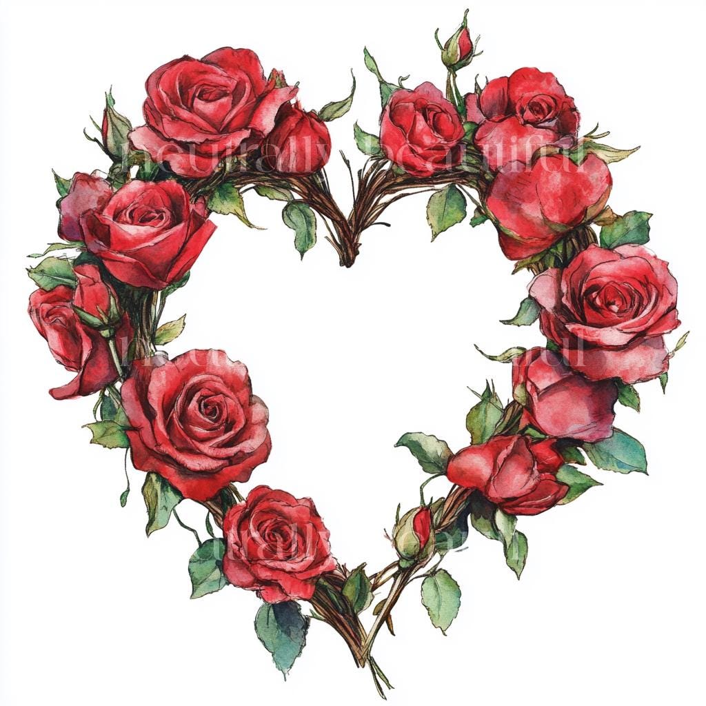 10 X Red Rose Heart Wreaths Valentine's Clipart Bundle - High Quality ...