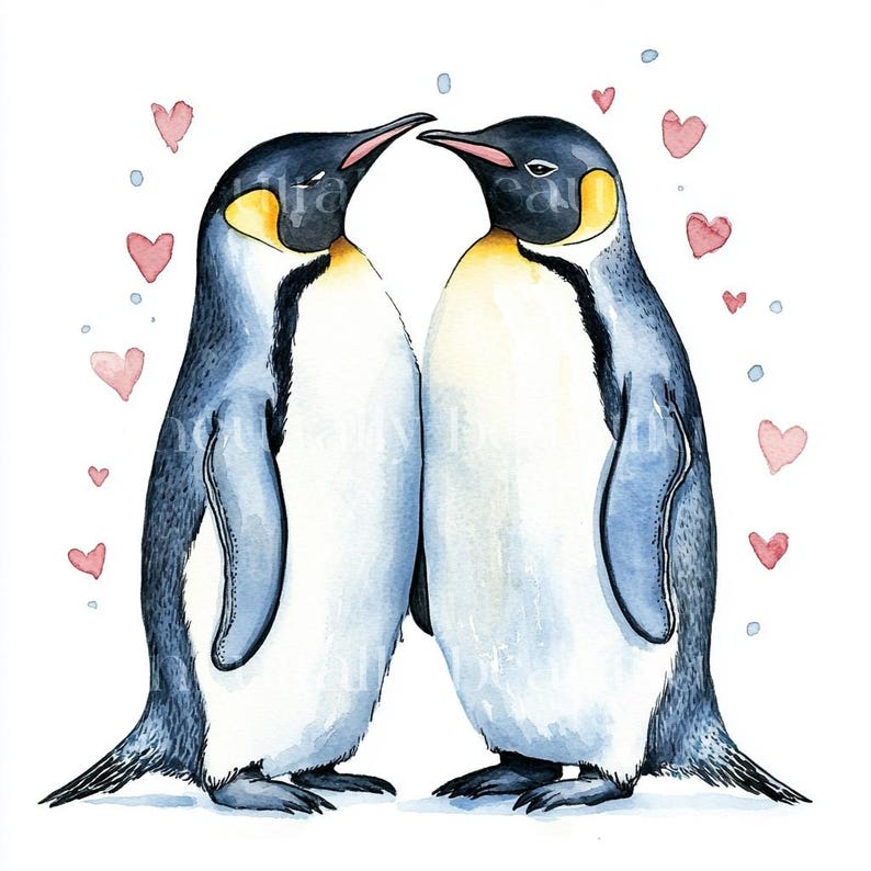 10 X Penguins & Hearts Clipart Bundle - High Quality Jpgs - Romantic ...