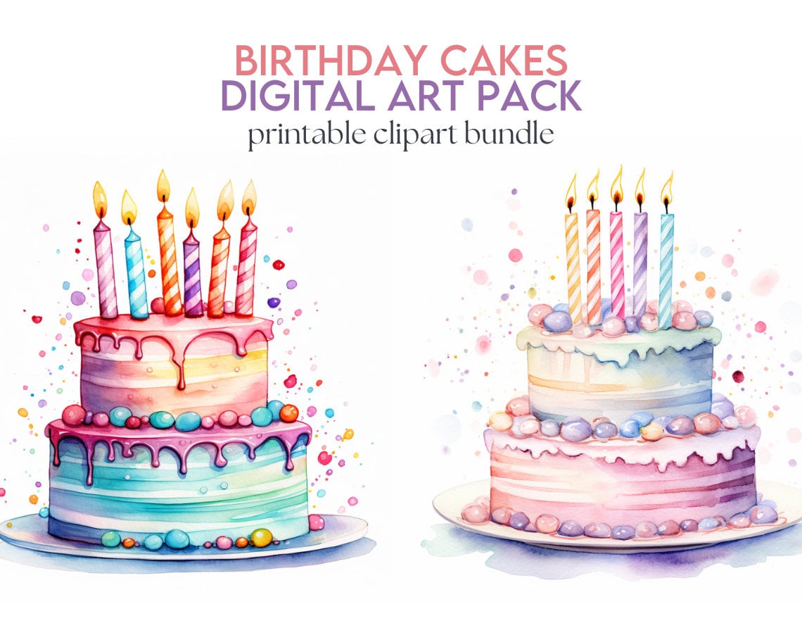 15 X Birthday Cakes Downloadable Clipart Pack - High Quality Jpgs ...
