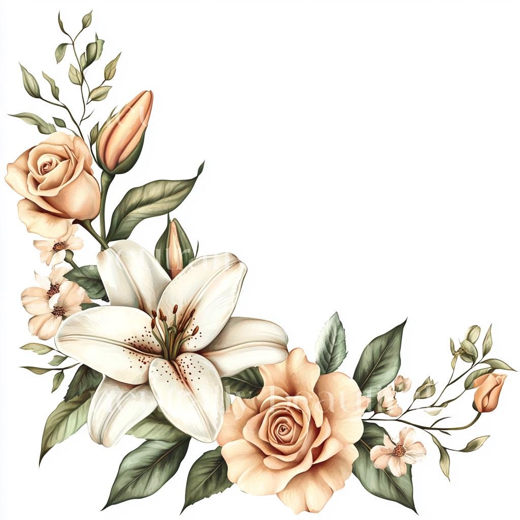 20 X Lily & Rose Corners/edges Downloadable Clipart - Watercolour ...