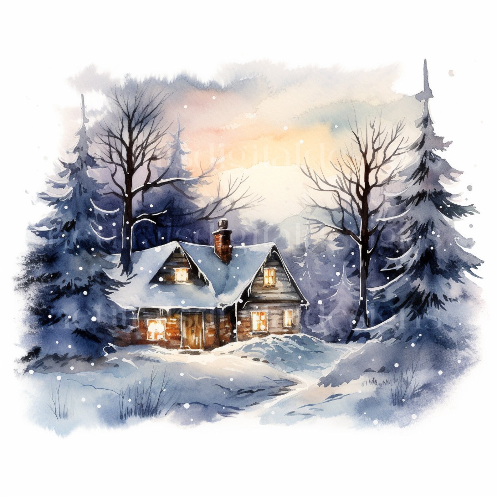 Snowy Winter Woodland Home Scenes - 12 High Quality Downloadable Jpgs ...