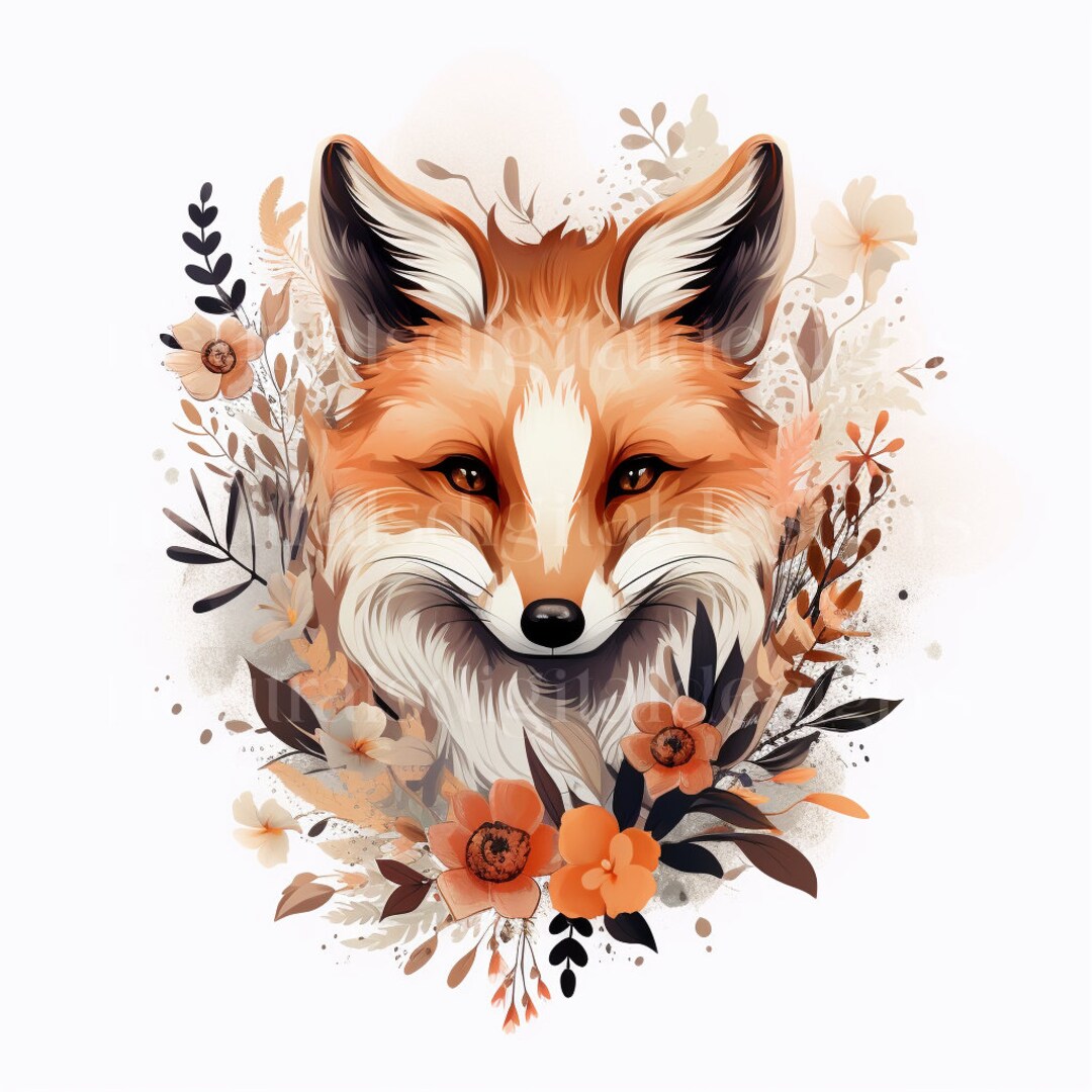 10 X Vector-style Floral Fox Digital Elements - High Quality JPG ...