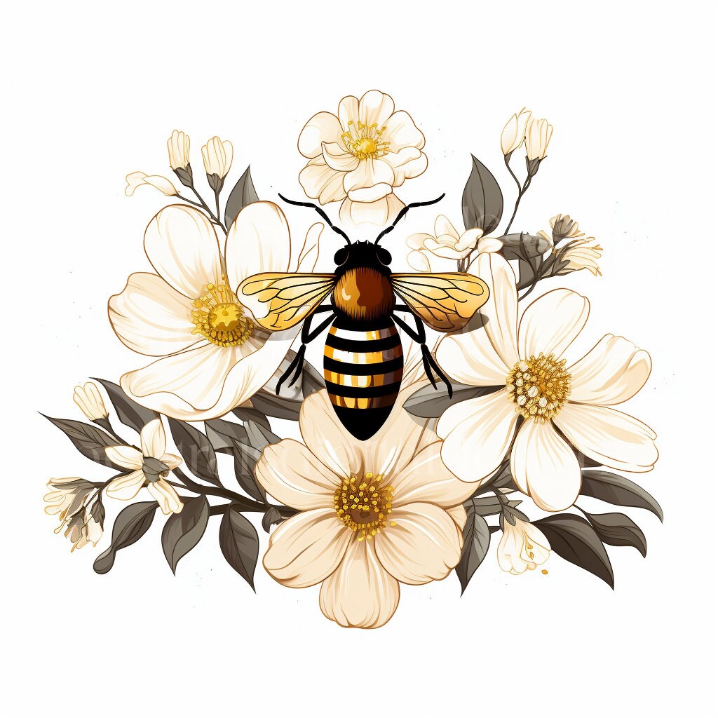 10 X Vector-style Floral Bee Digital Elements - High Quality JPG ...